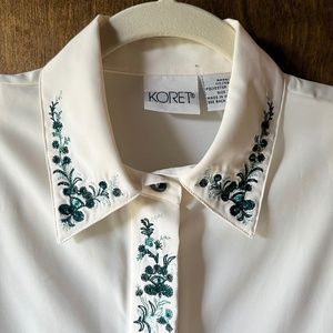 Vintage | Tops | Vintage Koret Womens Embroidered Cream Ls Button Down ...